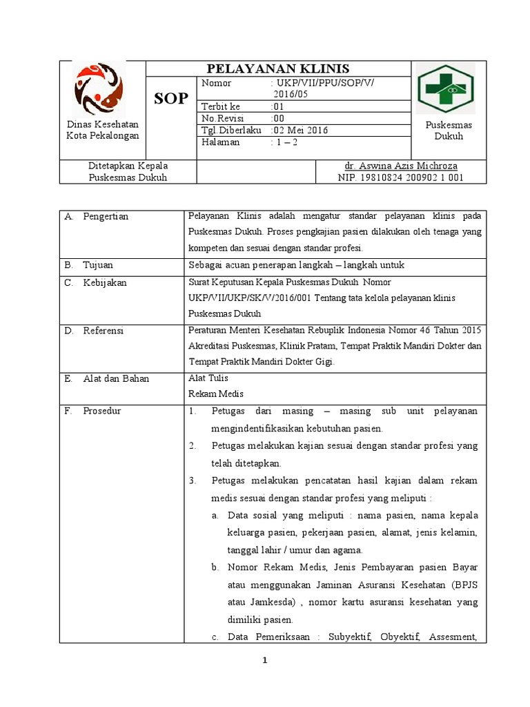 SOP Pelayanan Klinis | PDF