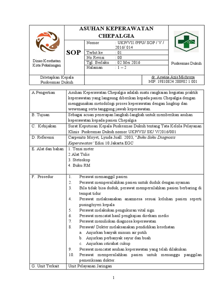 SOP Askep Chepalgia | PDF