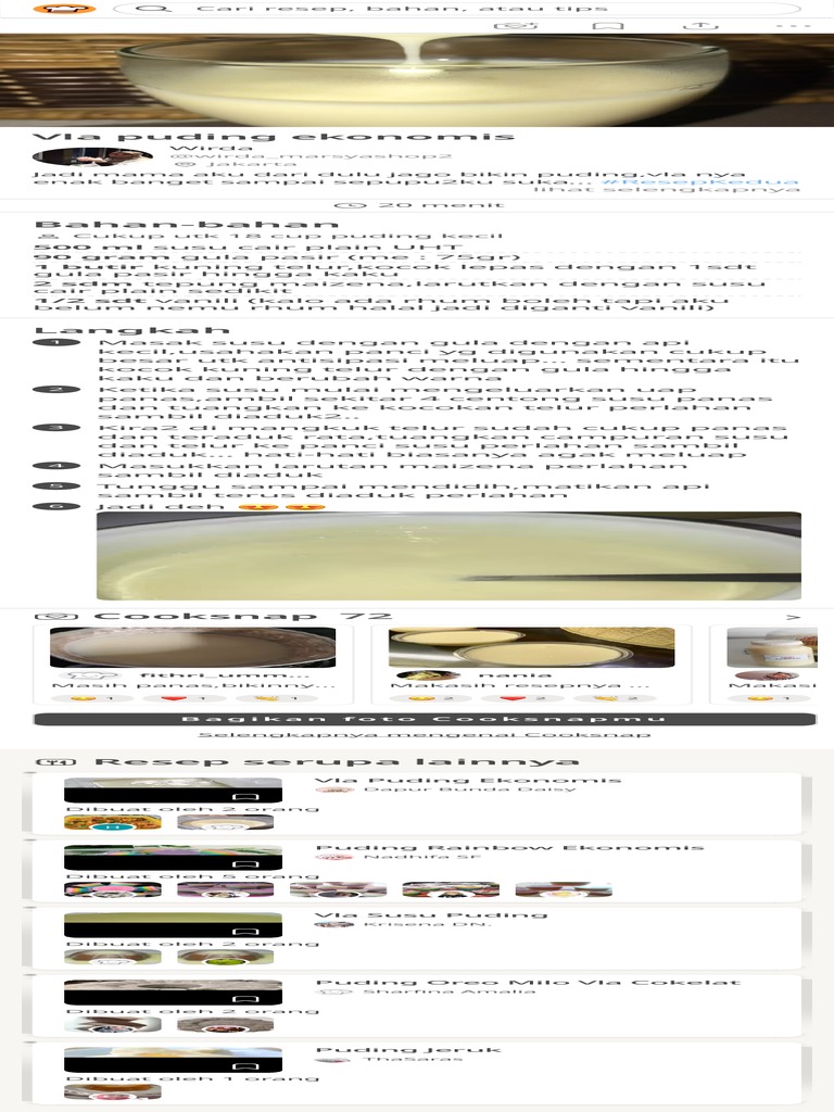 Resep Vla Puding Ekonomis Oleh Wirda - Cookpad | PDF