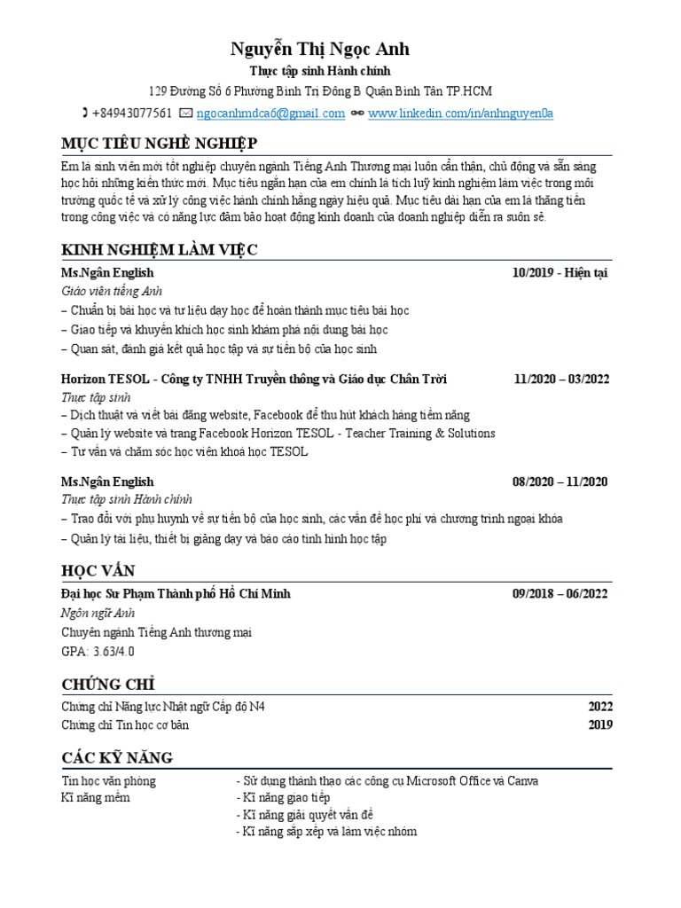 Nguyen Thi Ngoc Anh CV ManpowerGroup | PDF