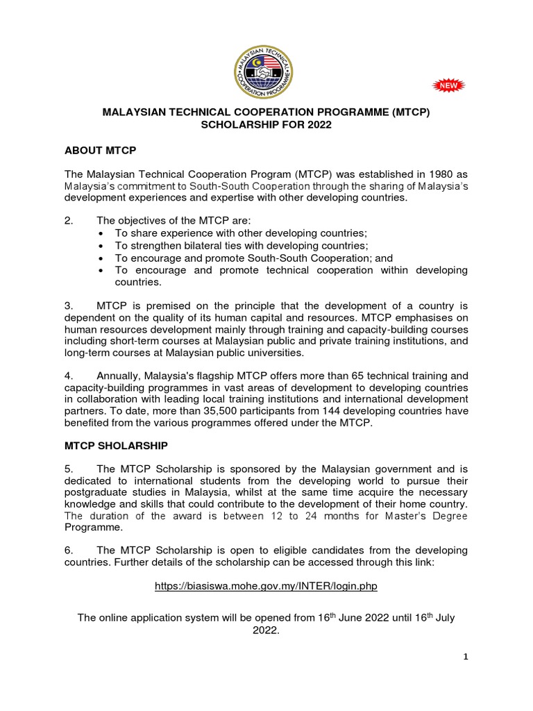 Dokumen Biasiswa MTCP 2022 | PDF | Postgraduate Education | Academic Degree