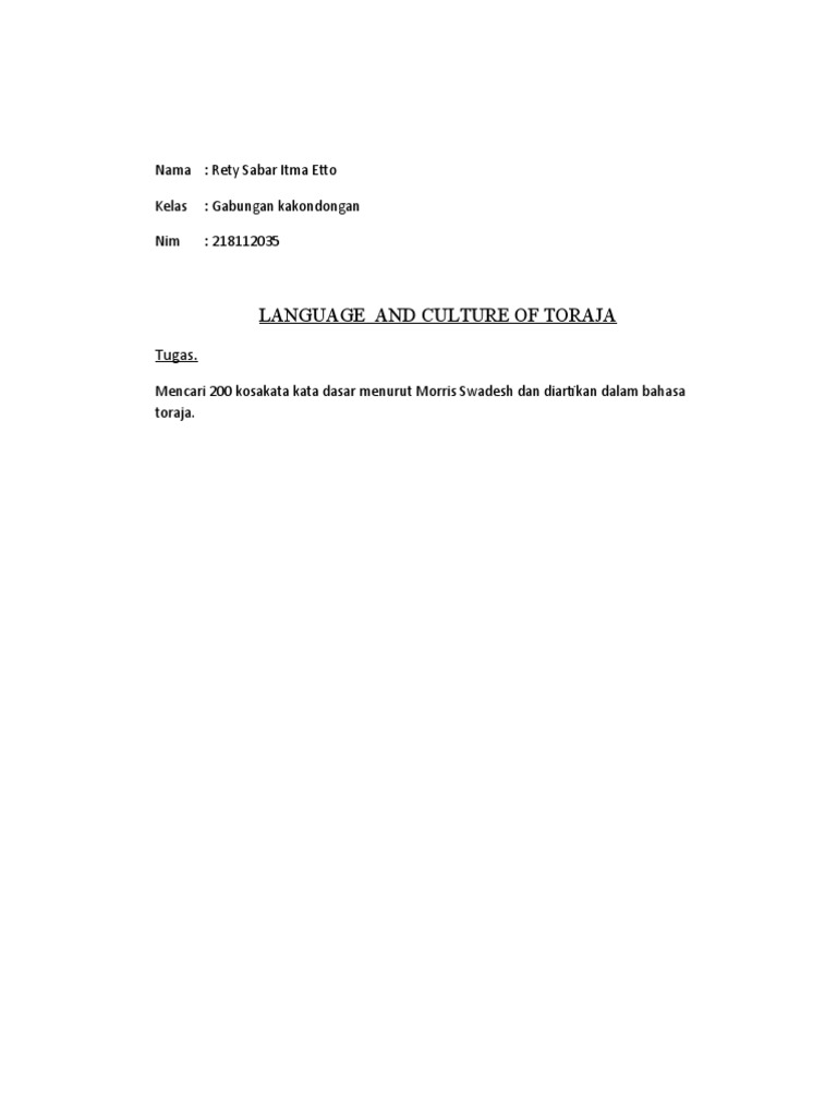 Kosakata Dasar Bahasa Toraja | PDF