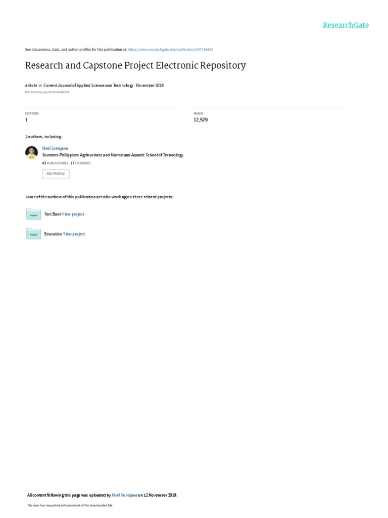 Research and Capstone Project Electronic Repository: Current Journal of ...