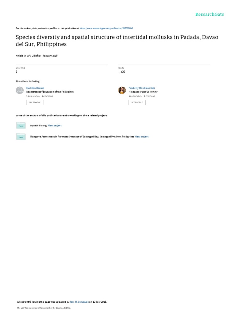 Intertidal Mollusks of Padada | PDF | Biodiversity | Mollusca