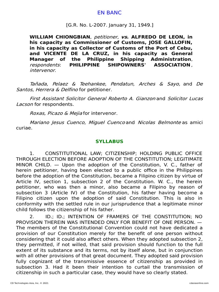 Chiongbian v. de Leon | PDF | Public Law | Constitutional Law