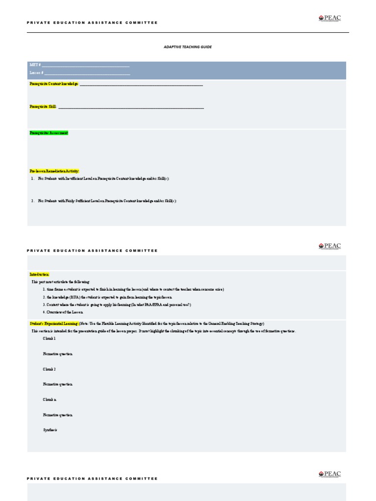 Adaptive Teaching Guide Template | PDF