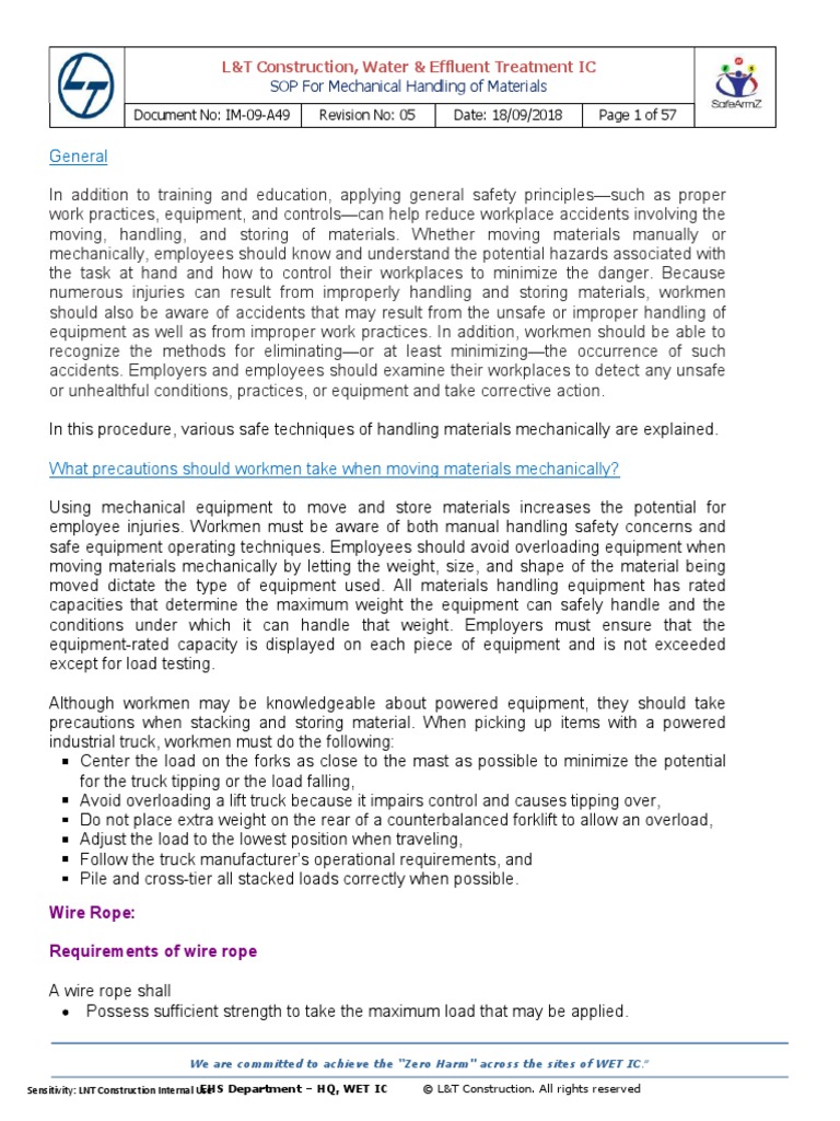 IM-09-A49-SOP For Mechanical Handling of Materials | PDF | Rope | Wire