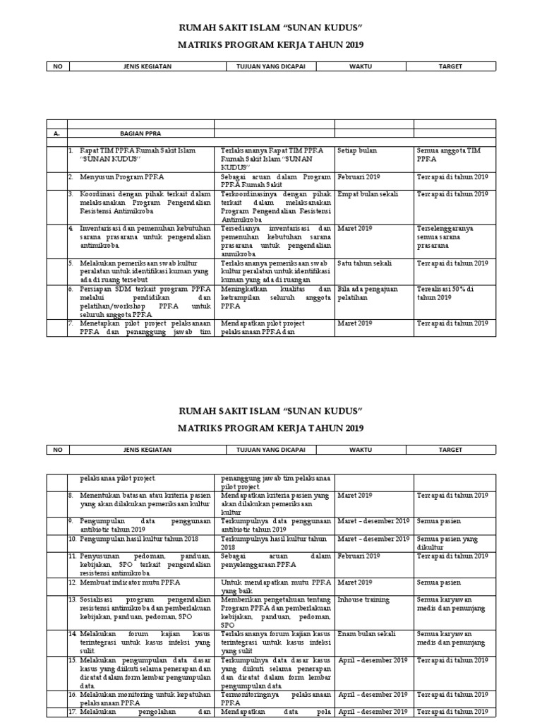 Format Matrik Program Kerja 2019 Ppra | PDF