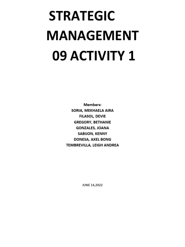 09 ACTIVITY Strategic Management | PDF | Strategic Management | Marketing