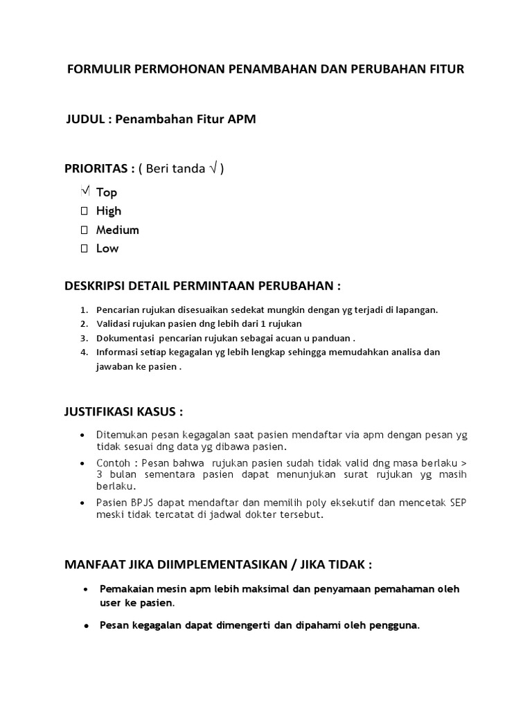 Form Penambahan Dan Perubahan Fitur - APM | PDF