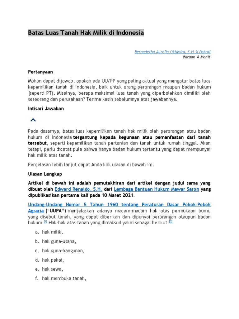 Batas Luas Tanah Hak Milik | PDF