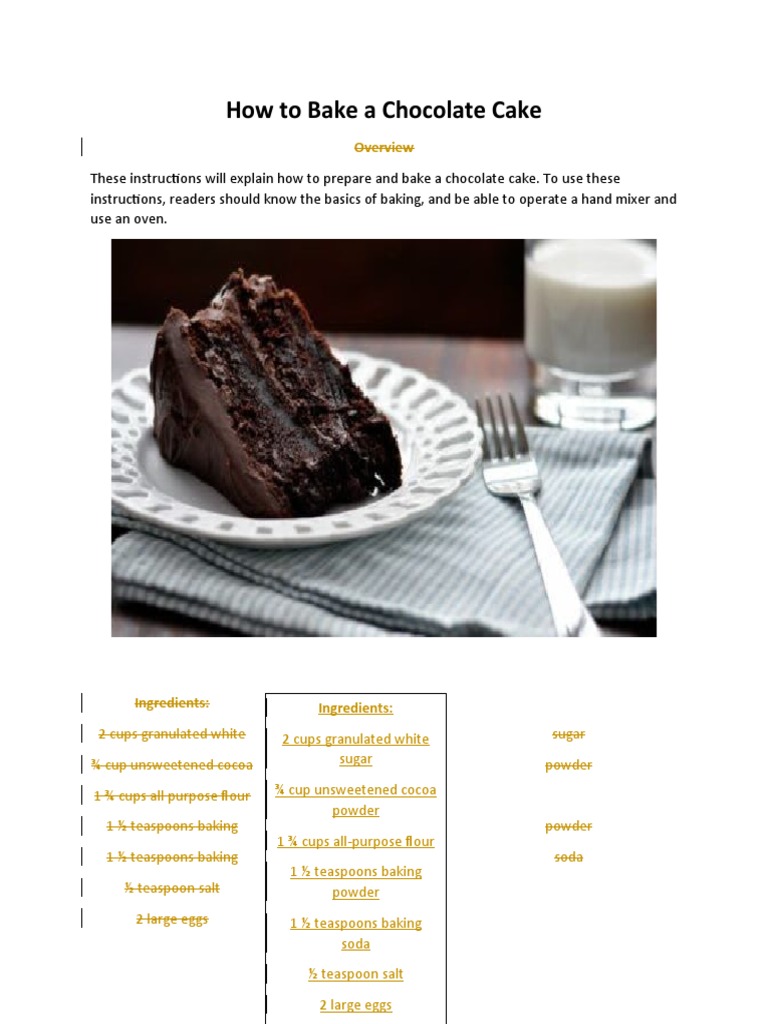 How To Bake A Chocolate Cake-1 3 | PDF | Cooking, Food & Wine