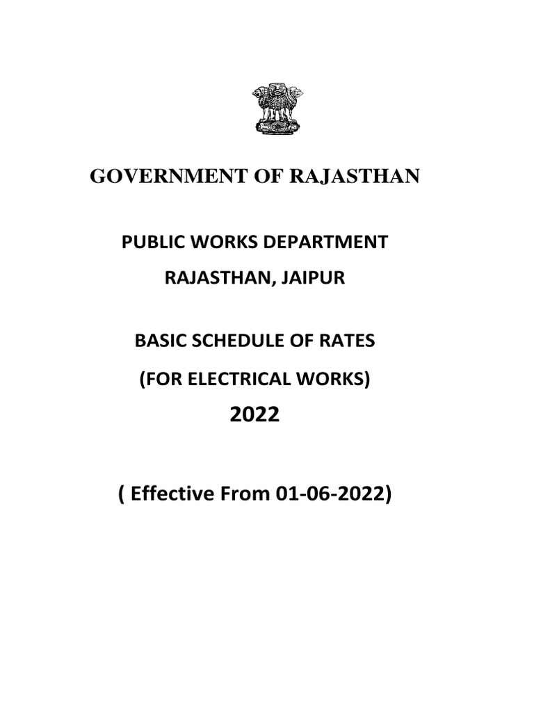Rajasthan PWD Electric BSR 2022 PDF | PDF | Electrical Wiring | Electrical Connector