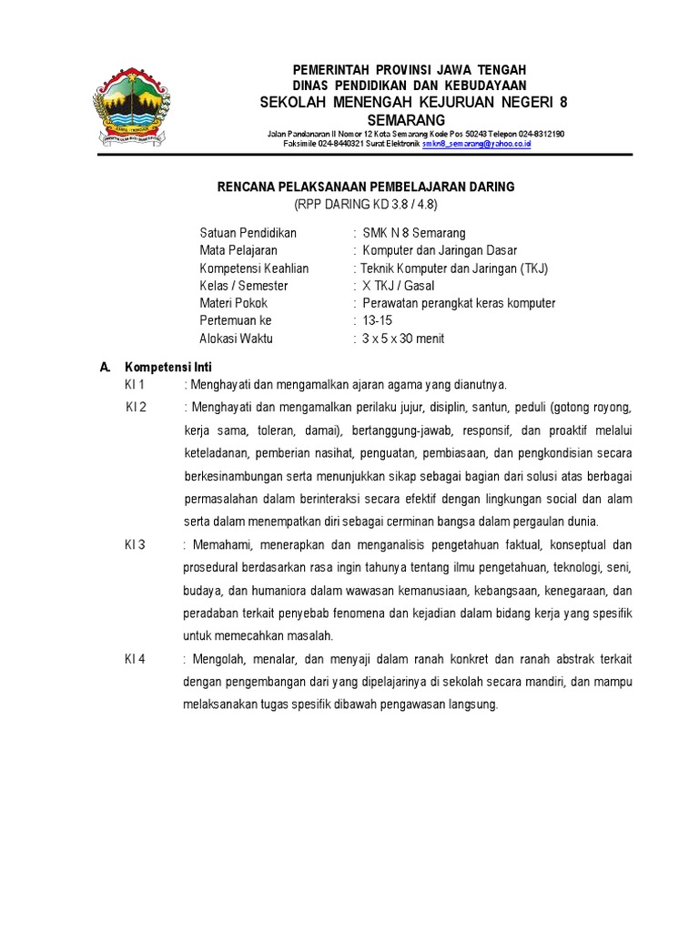 RPP Komputer Dan Jaringan Dasar KD 38 48 X TKJ | PDF