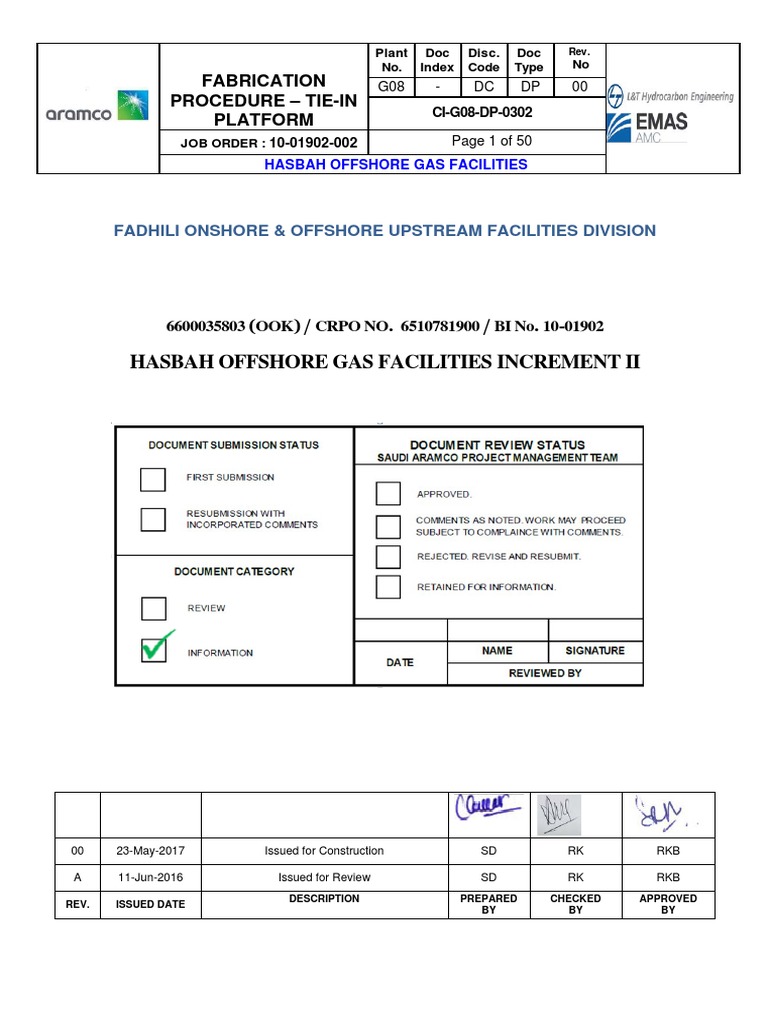 Hasbah Offshore Gas Facilities Increment II Fabrication Procedure for ...