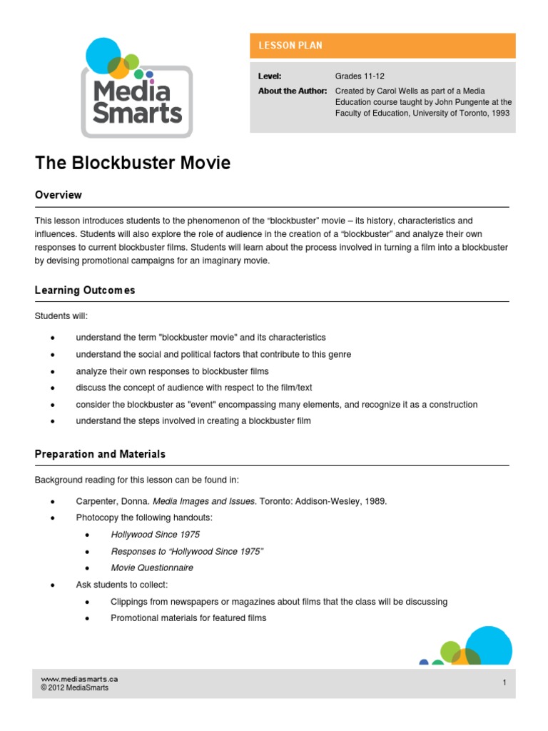 The Blockbuster Movie: Lesson Plan | PDF