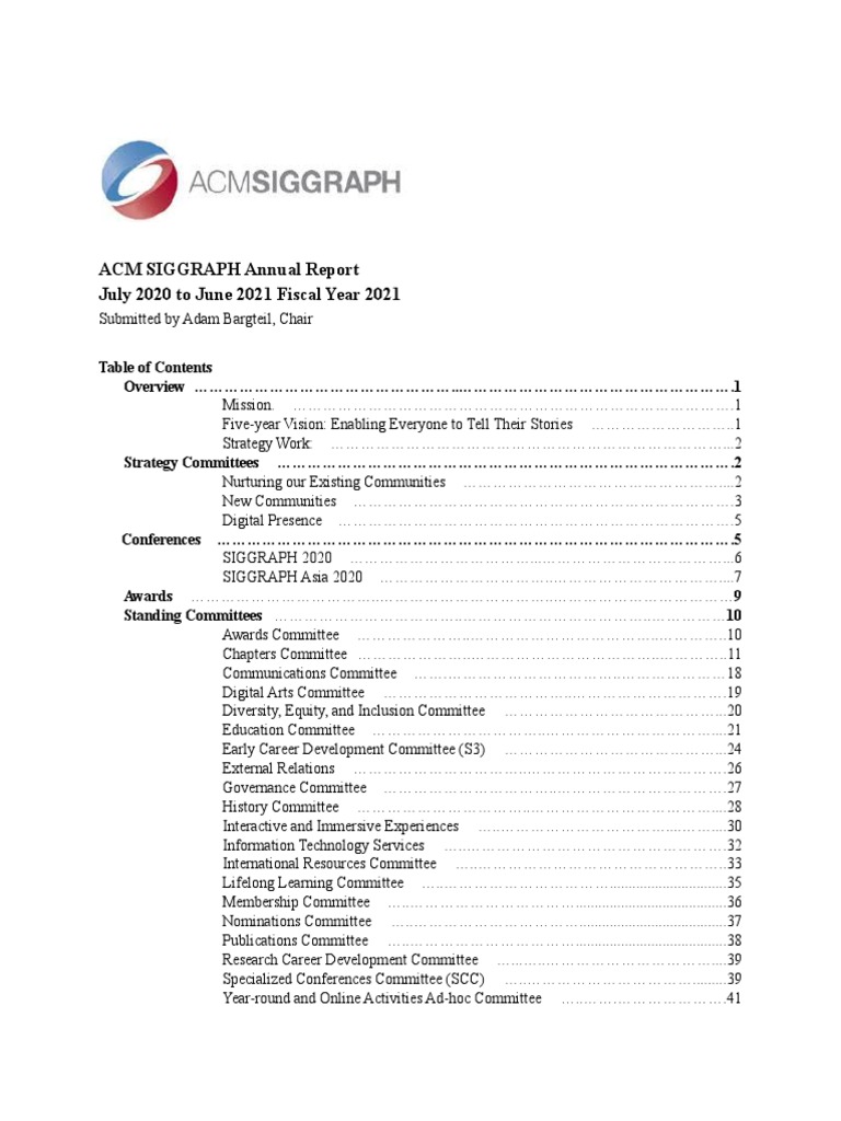 ACM SIGGRAPH Annual Report July 2020 To June 2021 Fiscal Year 2021 ...