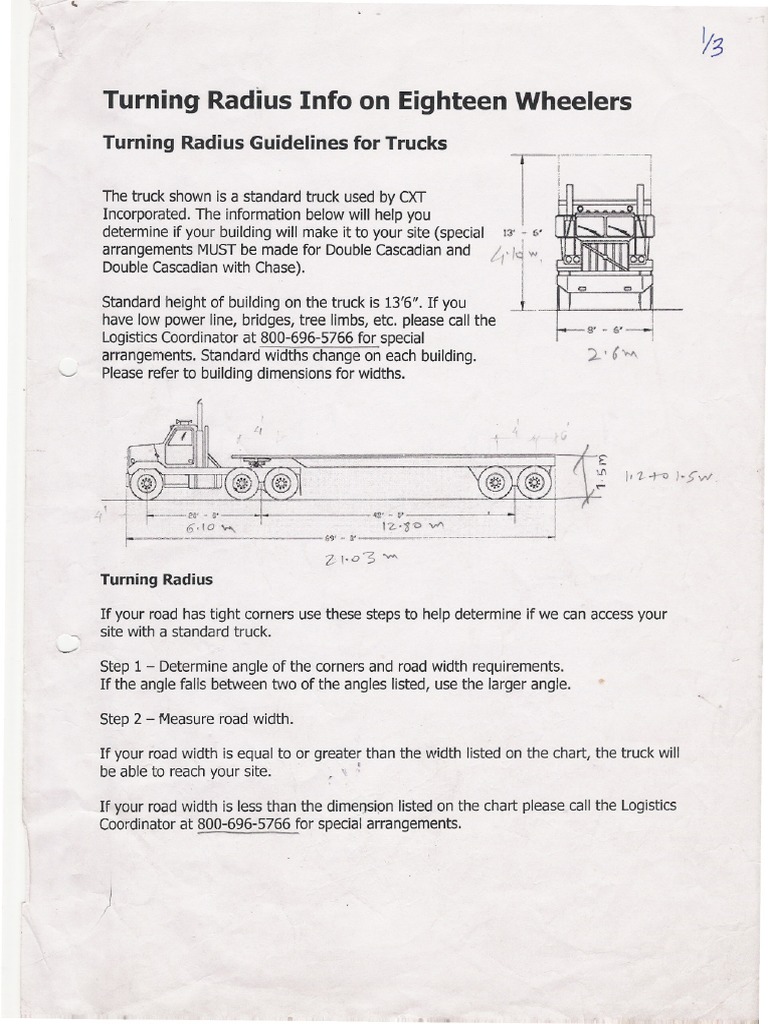 Turning Radius Info: On Eighteen Wheelers | PDF