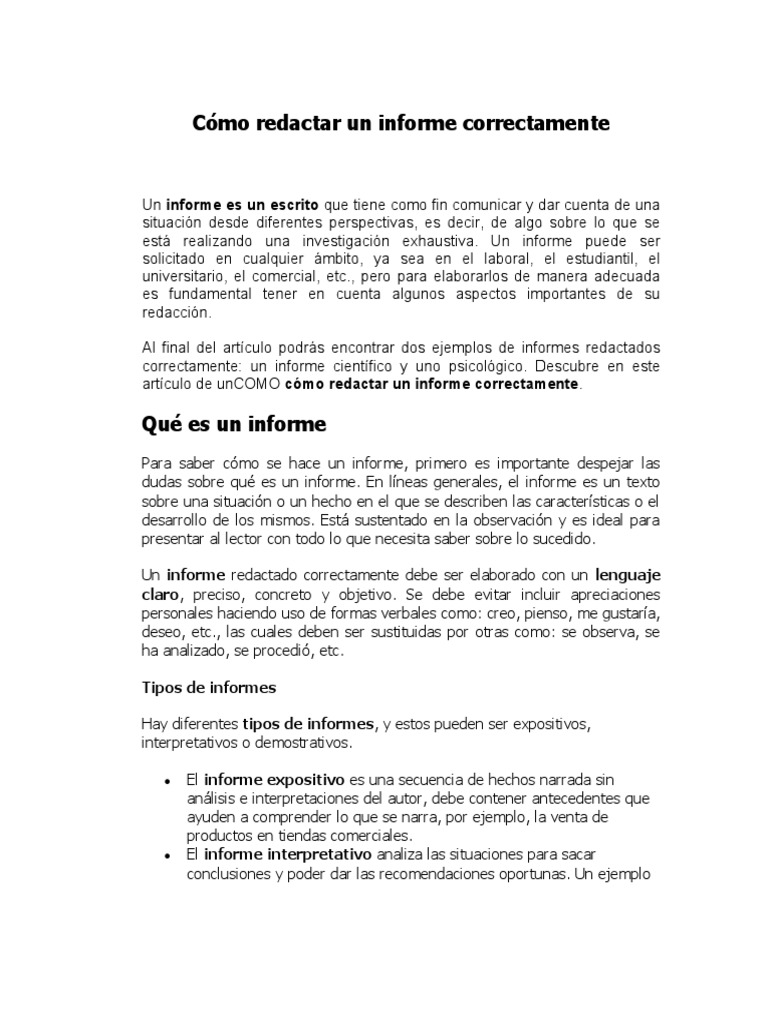 Cómo redactar un informe correctamente, introduccion y conclusion | PDF ...
