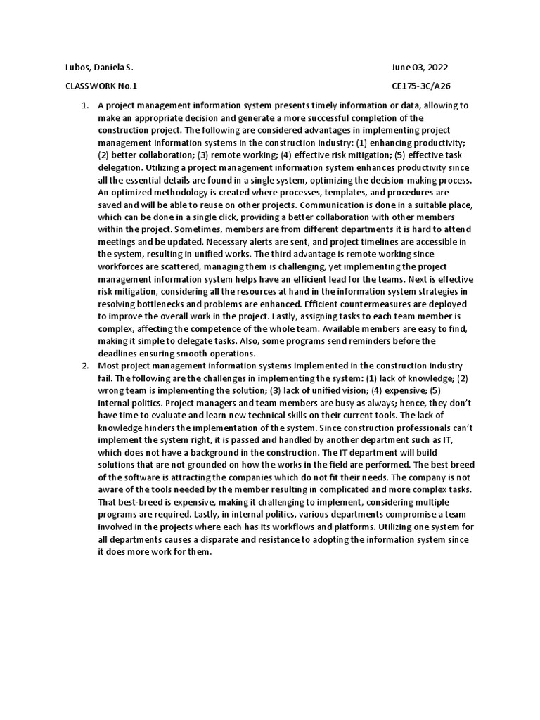 CW1 M1 | PDF | Project Management | Information System