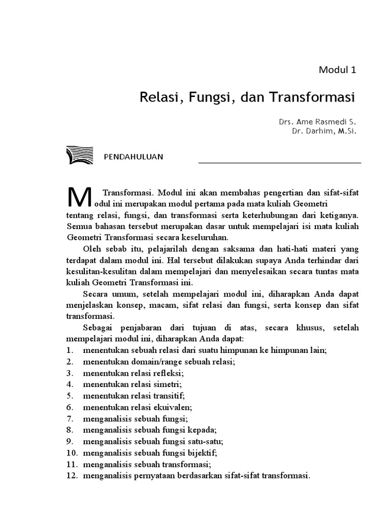 Relasi, Fungsi, Dan Transformasi: Modul 1 | PDF | Metode & Bahan Ajar