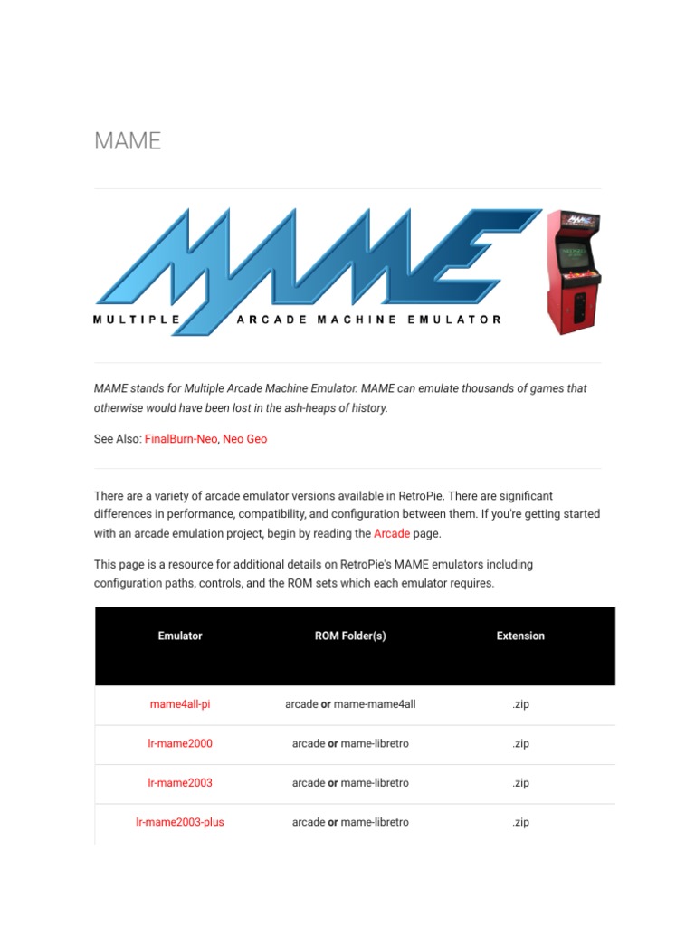 MAME - RetroPie Docs | PDF | Bios | Raspberry Pi