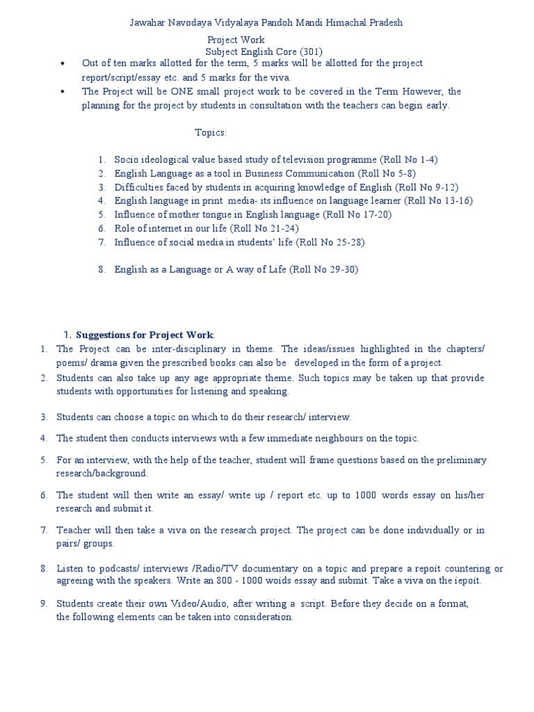 Project Work in English For Year 2022-23 | PDF | English Language | Essays