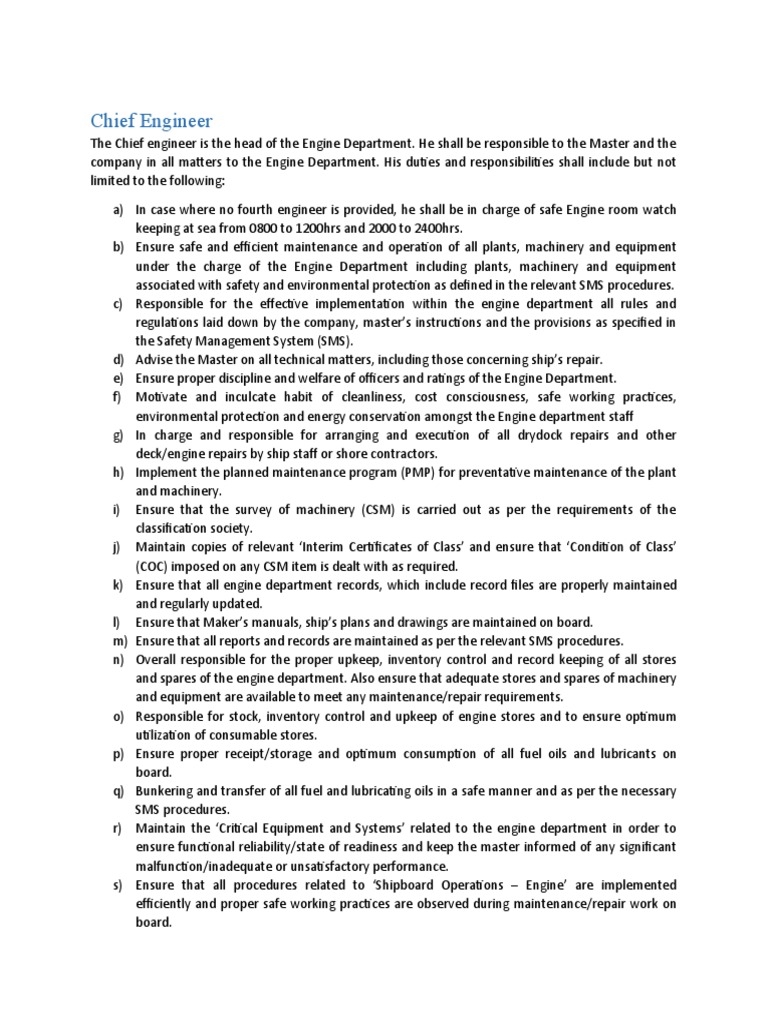JD For Chief Engineer and Second Engineer | PDF