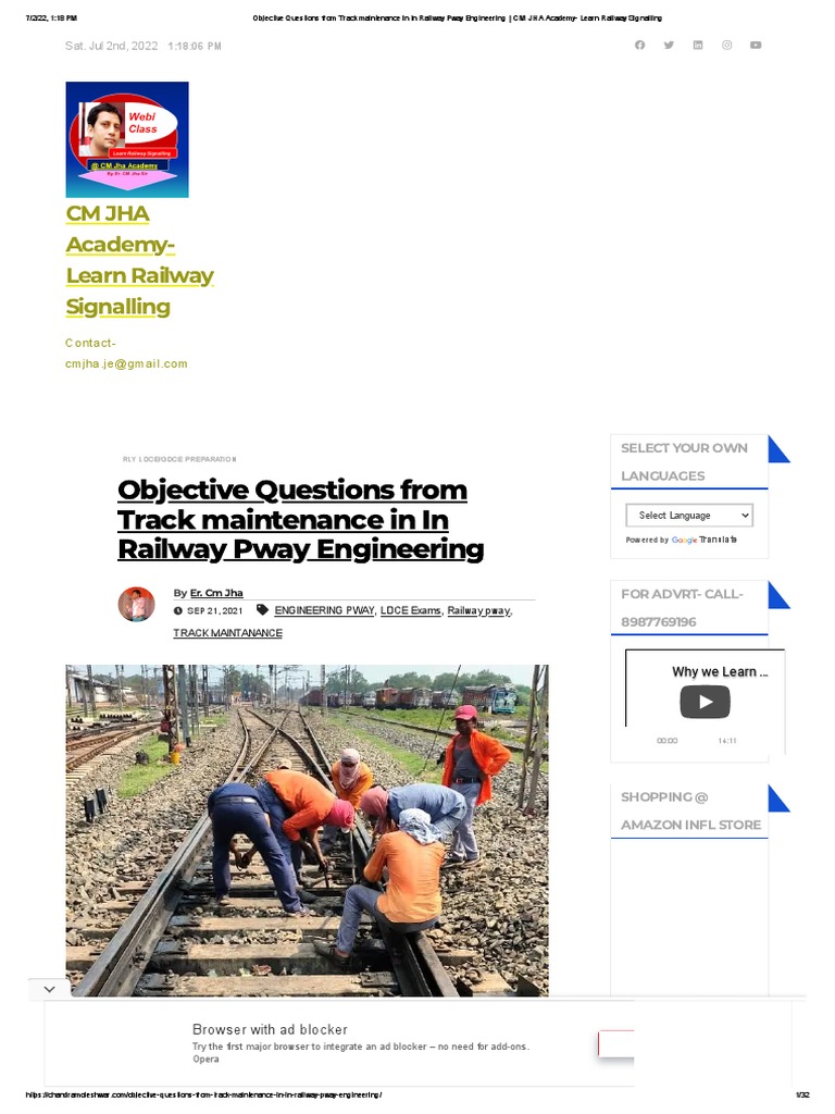 Objective Questions From Track Maintenance in in Railway Pway ...