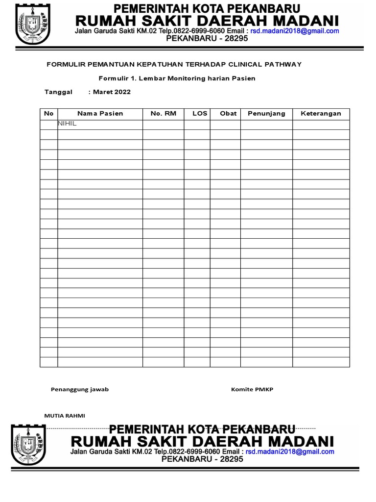 Inm-Formulir Pemantuan Kepatuhan Terhadap Clinical Pathway | PDF