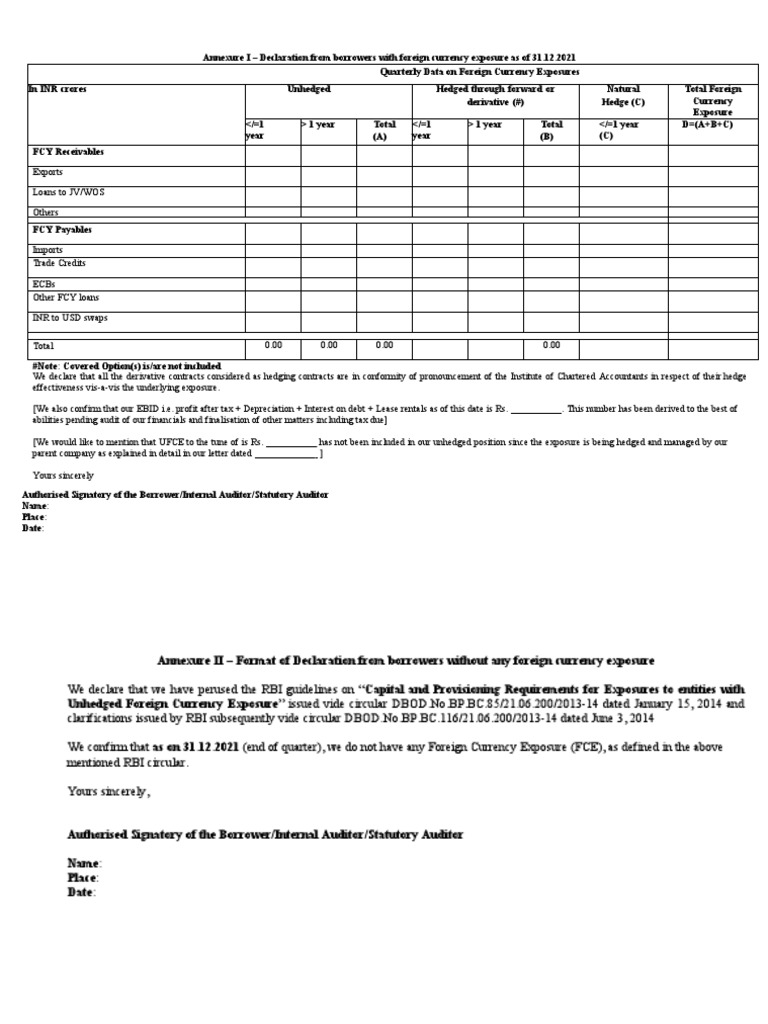 Ufce Format | PDF | Hedge (Finance) | Reserve Bank Of India