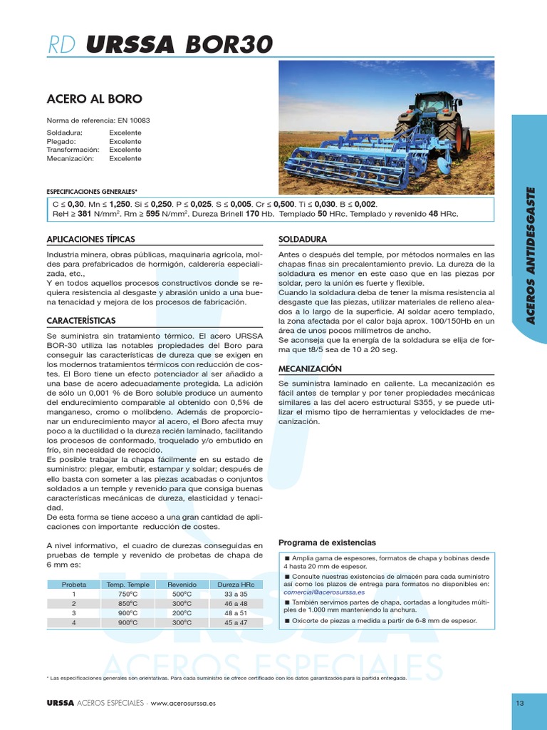 Urssa Antidesgaste Urssa Bor30 | PDF | Acero | Construcción