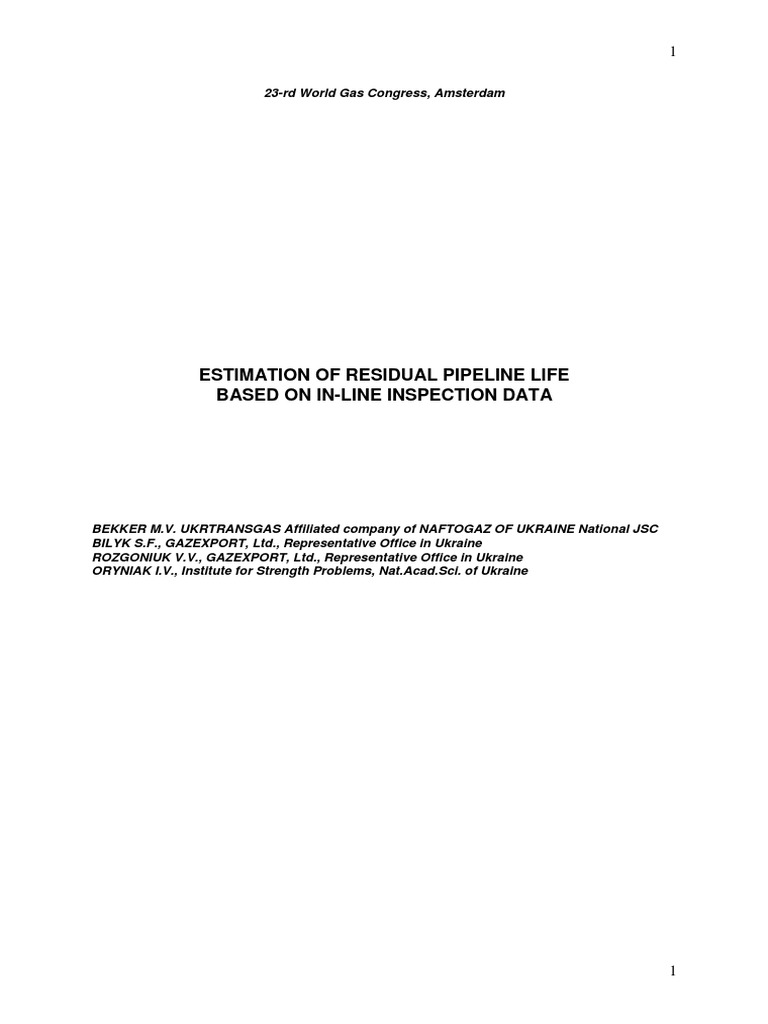 Estimation of Residual Pipeline Life Based On In-Line Inspection Data ...