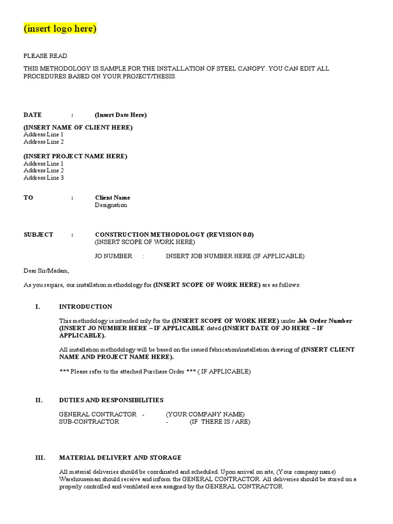 Construction Methodology Template Download Free Pdf Drill Welding