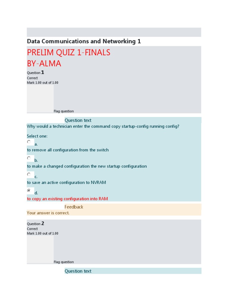 Data Communications and Networking 1 PRELIM FINALS 1 | PDF | Computer Network | Internet ...