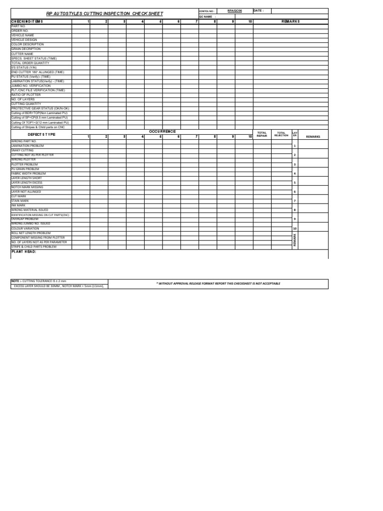 Cut Panel Inspection Report Template | PDF | Industrial Processes ...
