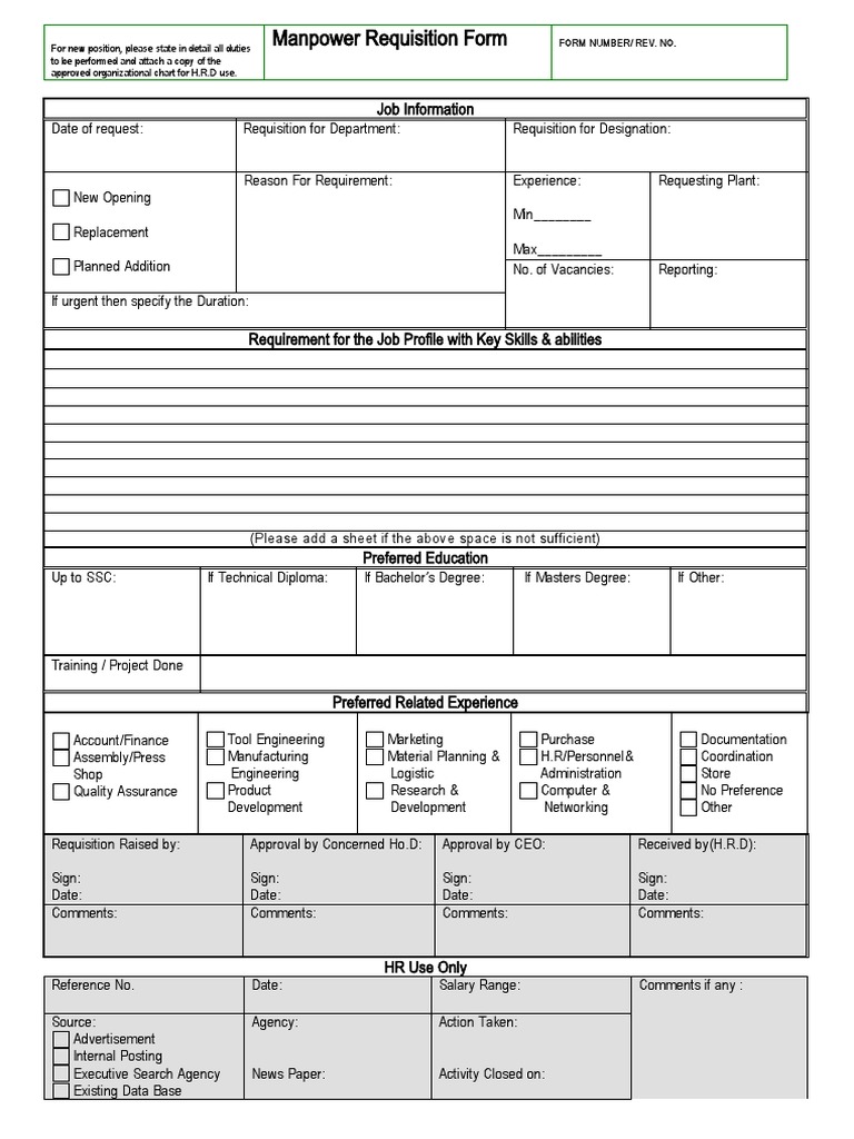 Manpower Requisition Form: Job Information | PDF | Human Resources ...