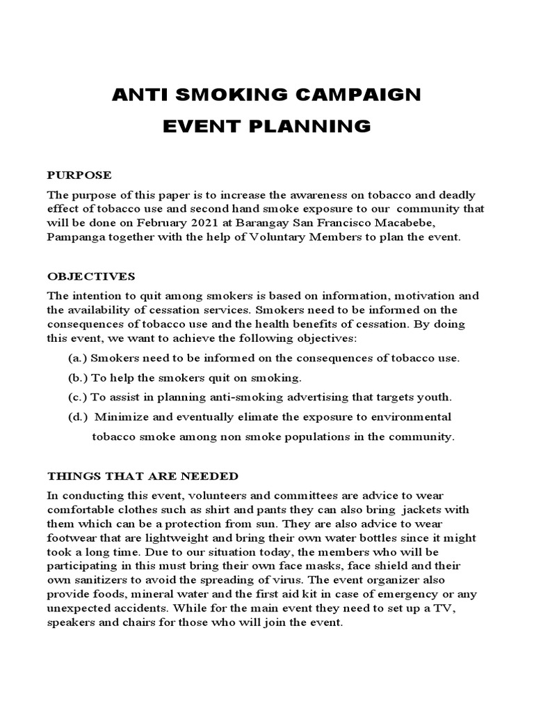 Anti Smoking Campaign Event Planning: Purpose | PDF | Addiction ...