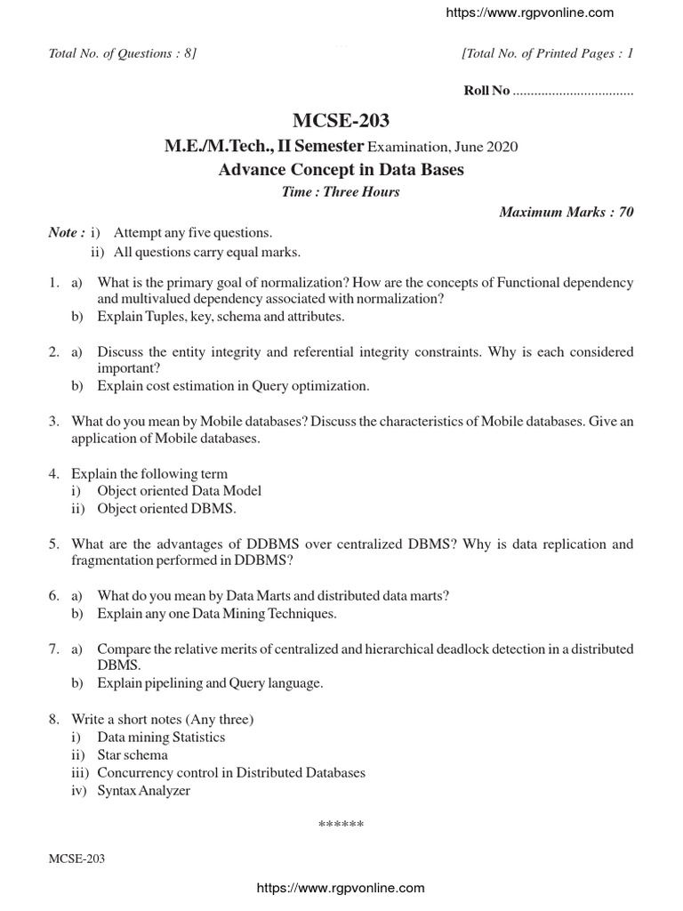 Mcse 203 Advance Concept in Data Bases Jun 2020 | PDF