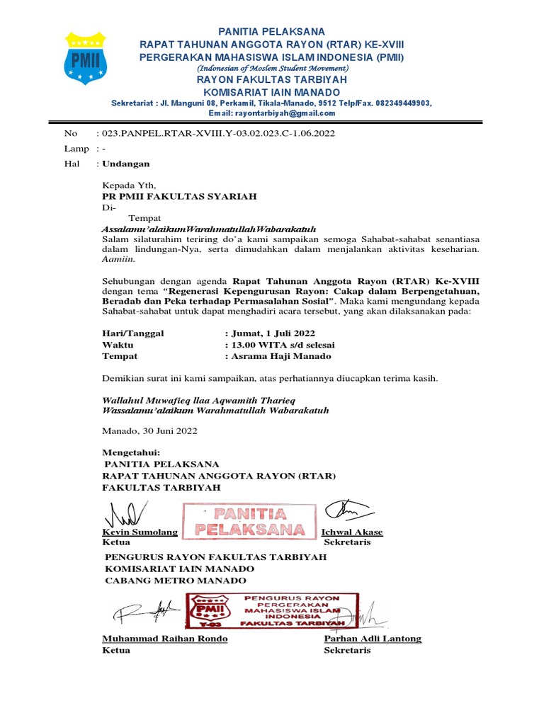 Undangan PR PMII FAKULTAS SYARIAH | PDF