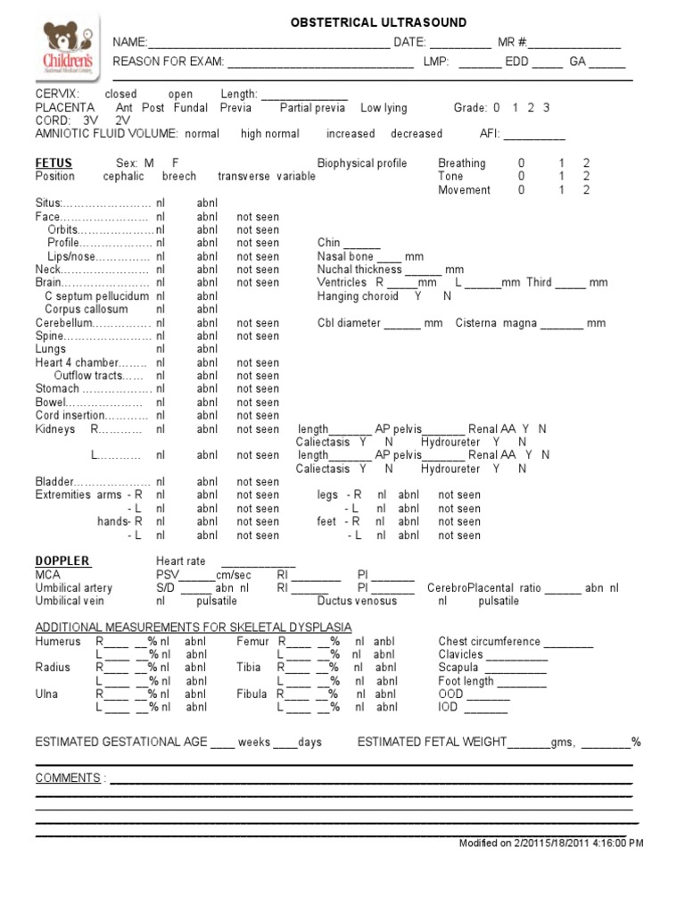 Obstetrical Ultrasound Report Template | PDF | Anatomy | Human Anatomy