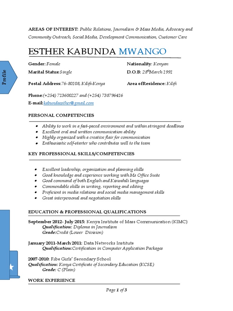 UPDATED Esther CV-1 | PDF | News | Communication