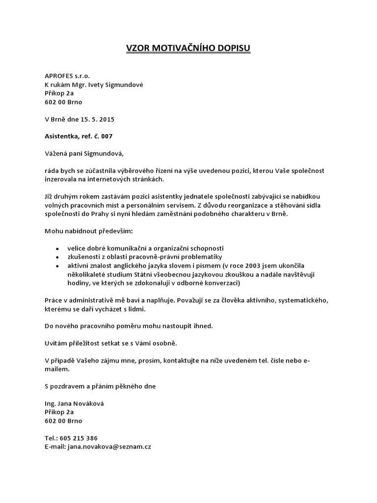 Motivacni Dopis | PDF