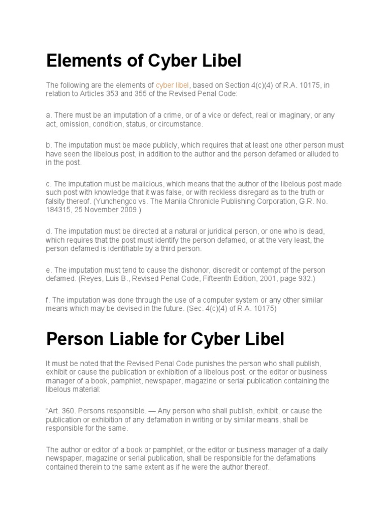 Elements of Cyber Libel | PDF | Defamation | Criminology