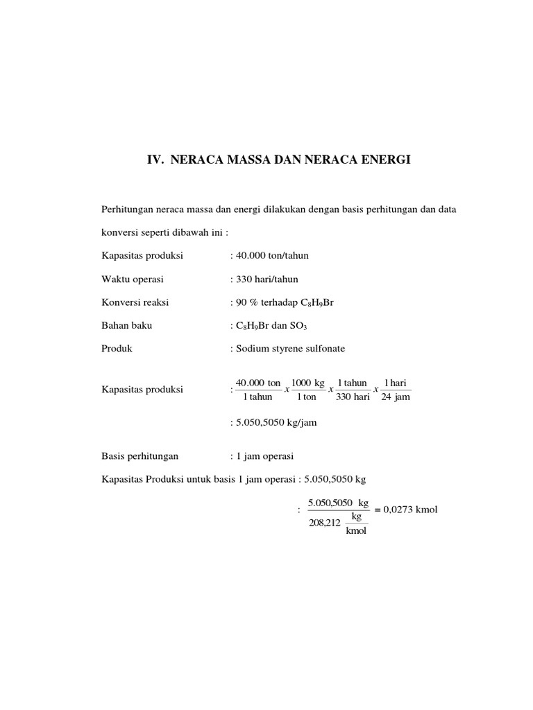 IV. Neraca Massa Dan Neraca Energi | PDF