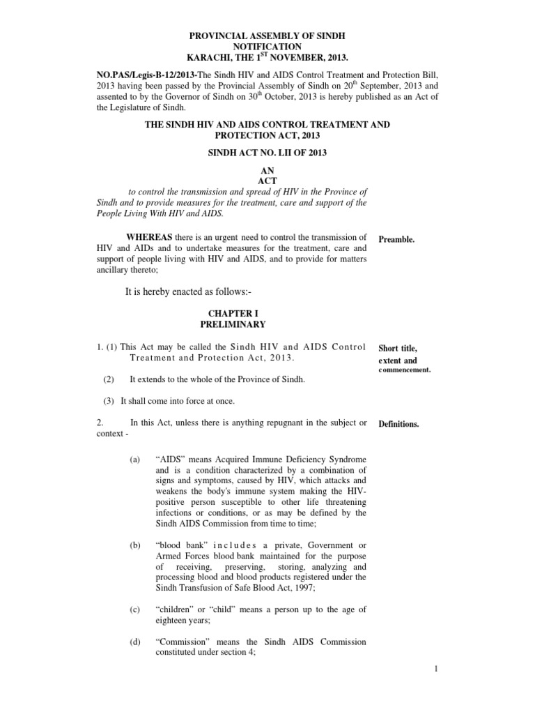 Sindh Act No - LII of 2013 | Download Free PDF | Hiv/Aids | Diagnosis ...