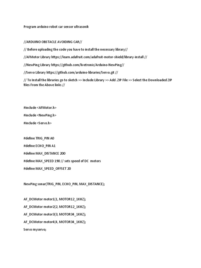 Program Arduino Robot Car Sensor Ultrasonik Smt7 | PDF | Arduino ...