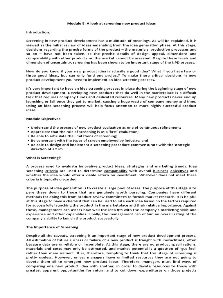 New Product Idea Screening Process | PDF | Strategic Management | Risk
