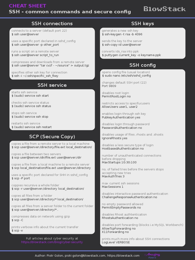 Ssh Cheat Sheet Common Commands And Secure Config Pdf Secure Shell Utility Software 5561