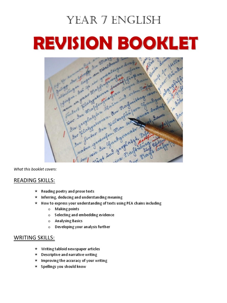 Year 7 English Revision Booklet - ABX1 JK MAY 2011 | Poetry | Writing